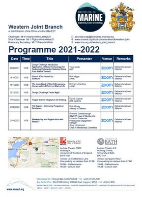 IMarEST | Western Joint Branch 2021-2022 Lecture Programme